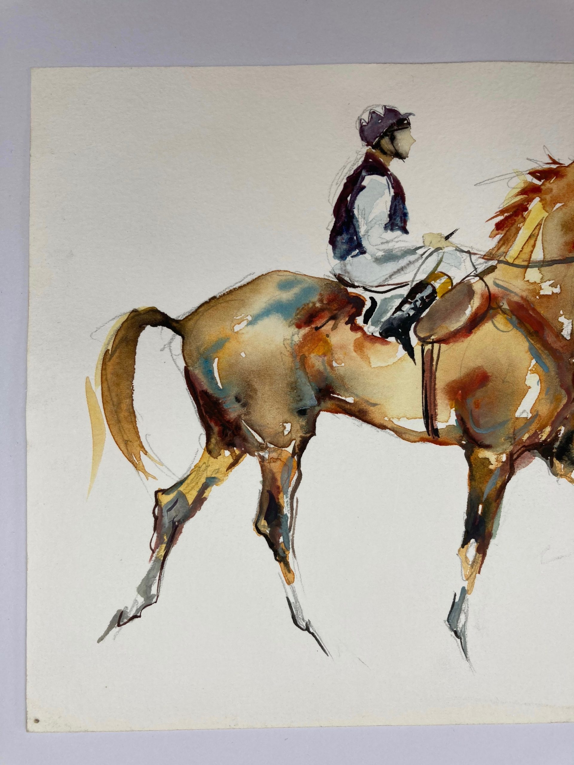 Cauthen up Jacqui Jones Original Watercolour Signed and framed