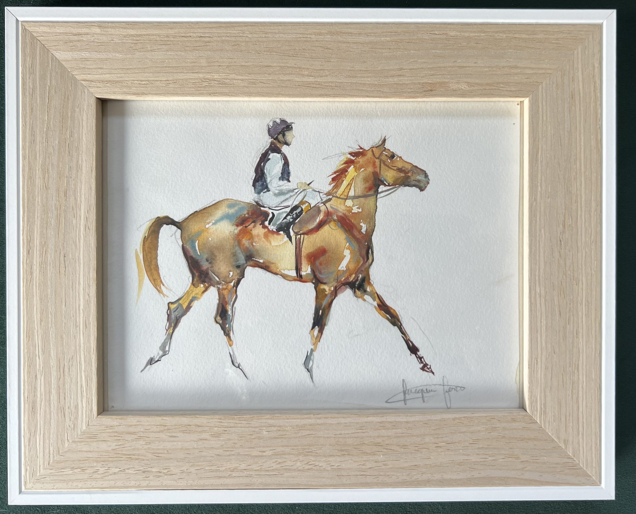 Cauthen up Jacqui Jones Original Watercolour Signed and framed