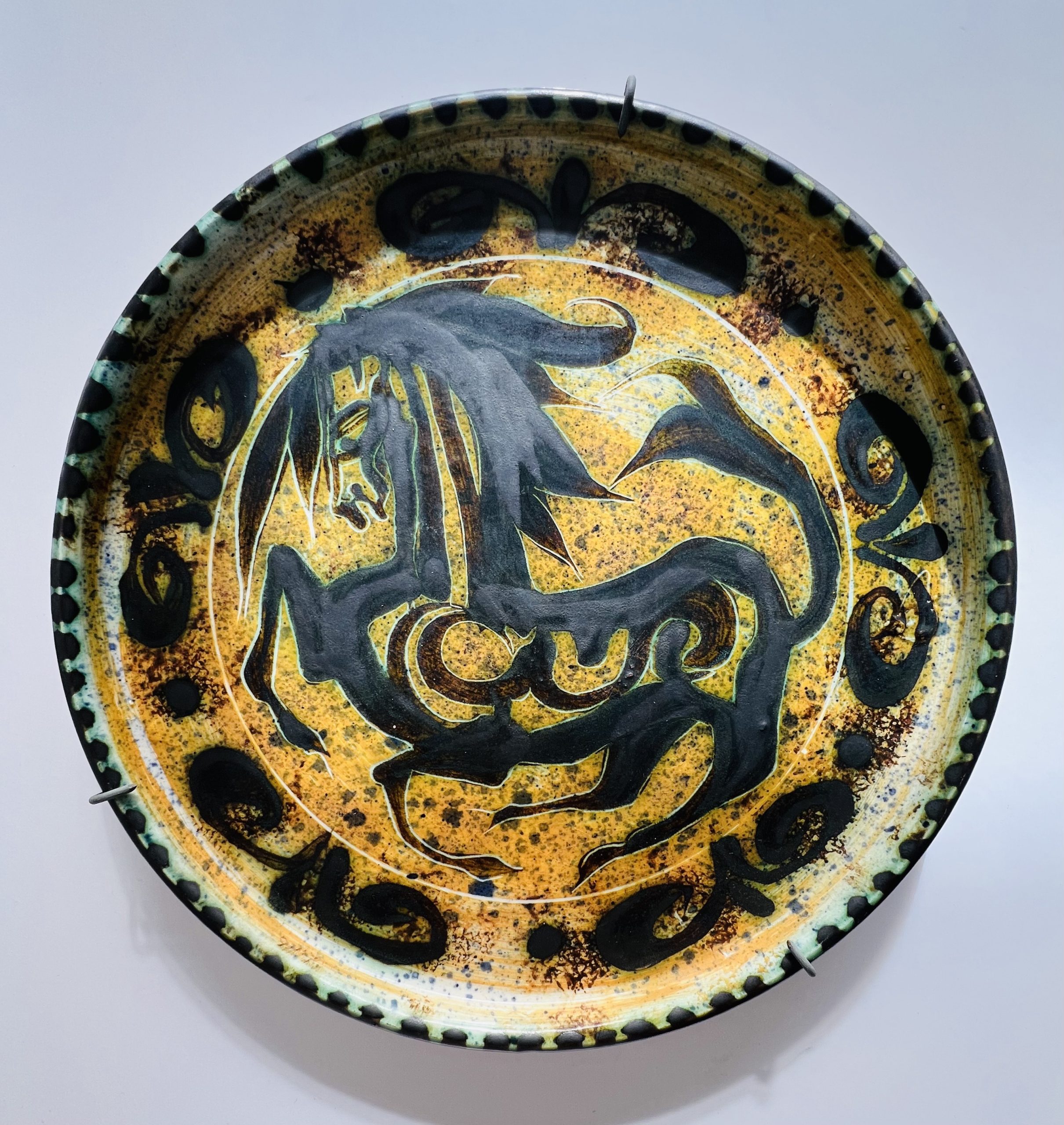 Celtic Pottery Charger Newlyn Pottery Early Horse Design & Label